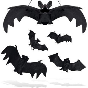 ilebygo 5pcs halloween bats, rubber vampire bats, hanging bat for halloween party, april fool's day,haunted house decoration