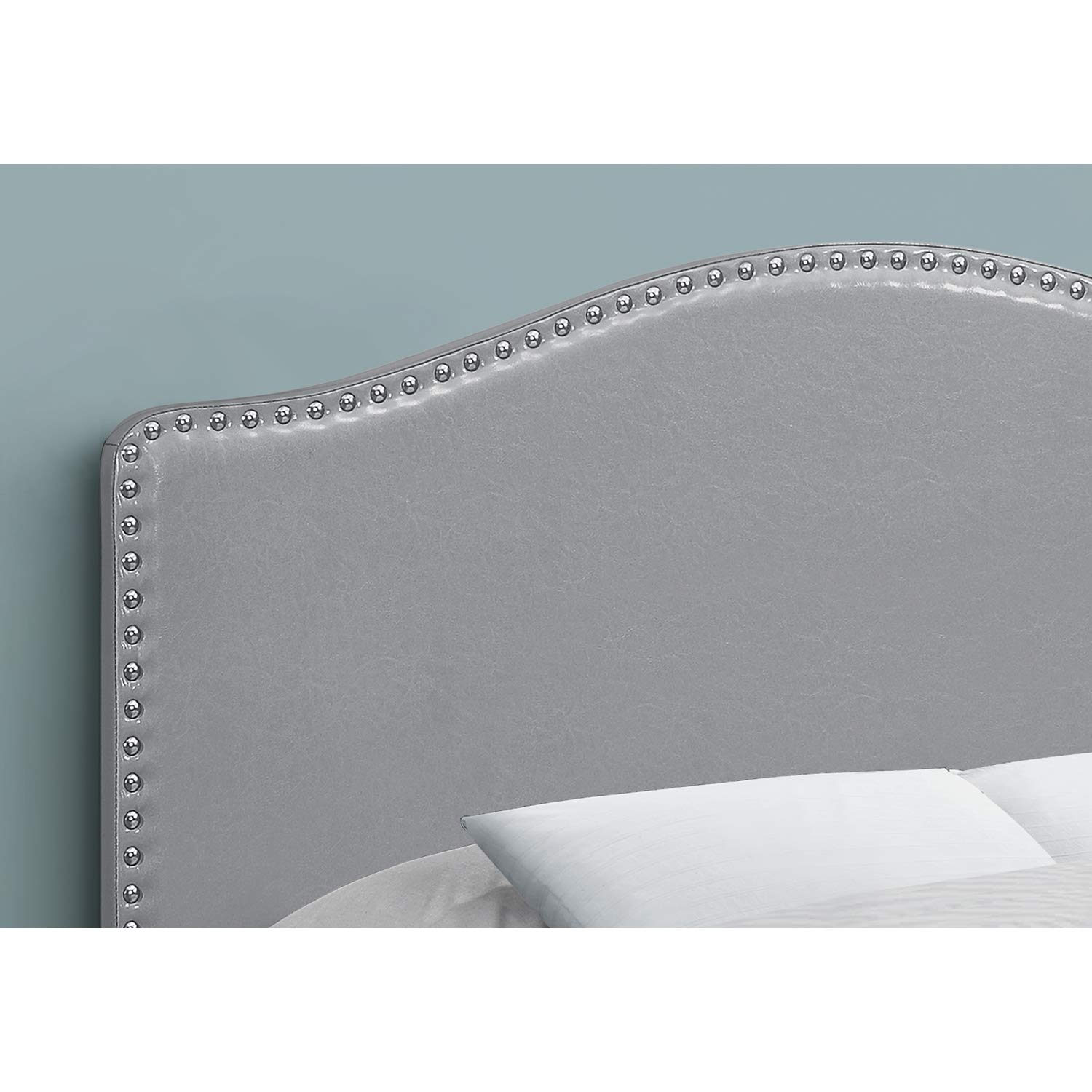 Monarch Specialties I 6011F Bed, Headboard Only, Full Size, Bedroom, Upholstered, Pu Leather Look, Grey, Transitional