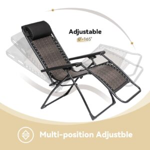 Incbruce Zero Gravity Folding Recliner Chair, Adjustable Patio Lounge Chaise, Outdoor Wicker Rattan Furniture with Cup Holder and Pillow for Poolside, Yard, Beach (Gradient Brown)