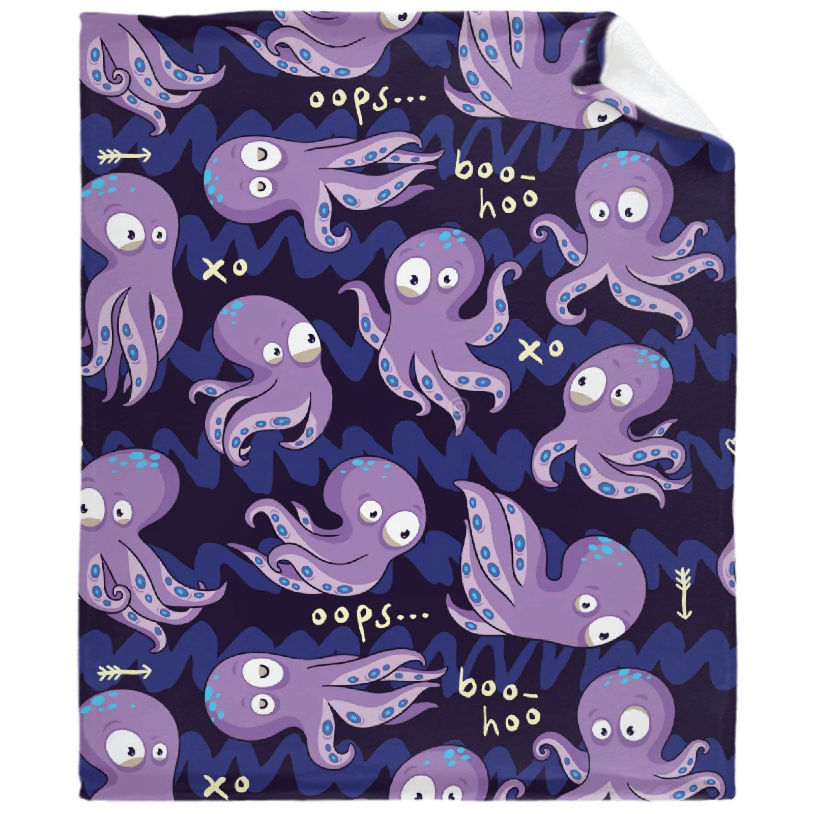 MYSTCOVER Octopus Blanket Gifts for Boys Girls, Ocean Kraken Throw Blanket Sea Animals Decor Plush Soft Lightweight Flannel Fleece Cute Purple Octopus Blankets for Lap Chair Bed 50x40In Kids