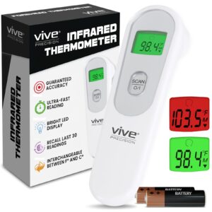 vive temporal forehead thermometer scanner for adults, kids & babies - no touch medical grade infrared digital temperature thermometer for head, ear & fever - touchless instant thermal temperature gun