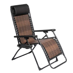 Oakmont Zero Gravity Chairs Patio Set with Pillow and Cup Holder Patio Furniture Outdoor Adjustable Dining Reclining Folding Chairs for Pool Side Outdoor Yard Beach (Brown)