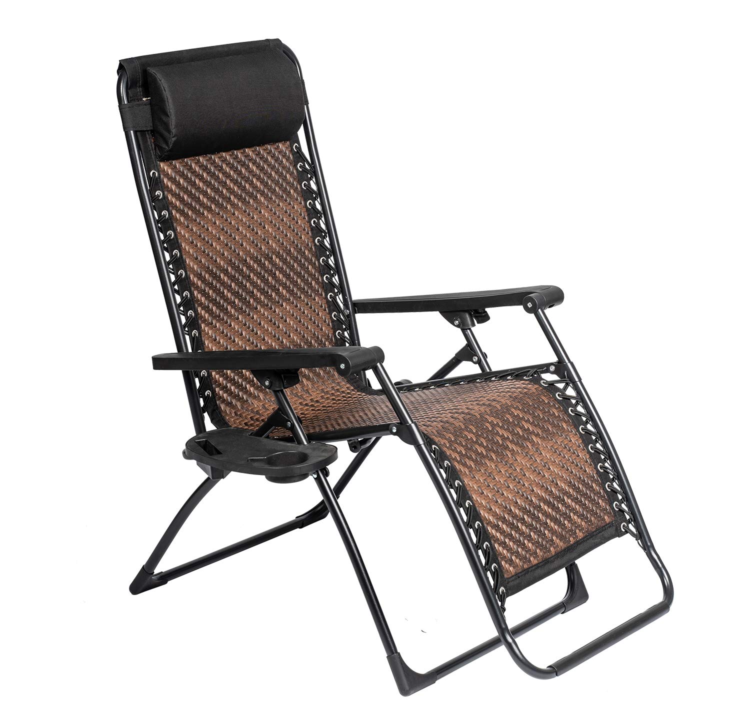 Oakmont Zero Gravity Chairs Patio Set with Pillow and Cup Holder Patio Furniture Outdoor Adjustable Dining Reclining Folding Chairs for Pool Side Outdoor Yard Beach (Brown)