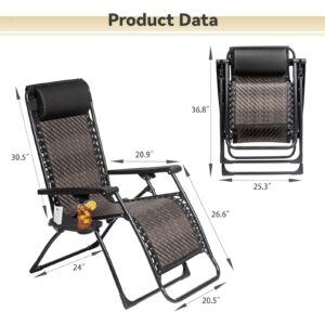 Incbruce Zero Gravity Folding Recliner Chair, Adjustable Patio Lounge Chaise, Outdoor Wicker Rattan Furniture with Cup Holder and Pillow for Poolside, Yard, Beach (Gradient Brown)