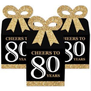 Big Dot of Happiness Adult 80th Birthday - Gold - Square Favor Gift Boxes - Birthday Party Bow Boxes - Set of 12