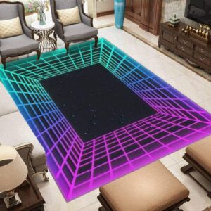 Vaporwave Retro Futuristic Background Abstract Grid Tunnel in Area Rugs Floor Mat Non Slip Throw Rugs Soft Door Mat Nursery Carpet for Living Room Home Indoor Outdoor Runner Rugs Yoga Mat