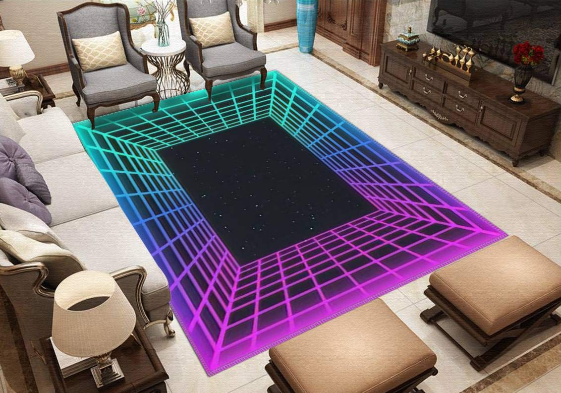 Vaporwave Retro Futuristic Background Abstract Grid Tunnel in Area Rugs Floor Mat Non Slip Throw Rugs Soft Door Mat Nursery Carpet for Living Room Home Indoor Outdoor Runner Rugs Yoga Mat