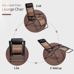 Oakmont Zero Gravity Chairs Patio Set with Pillow and Cup Holder Patio Furniture Outdoor Adjustable Dining Reclining Folding Chairs for Pool Side Outdoor Yard Beach (Brown)