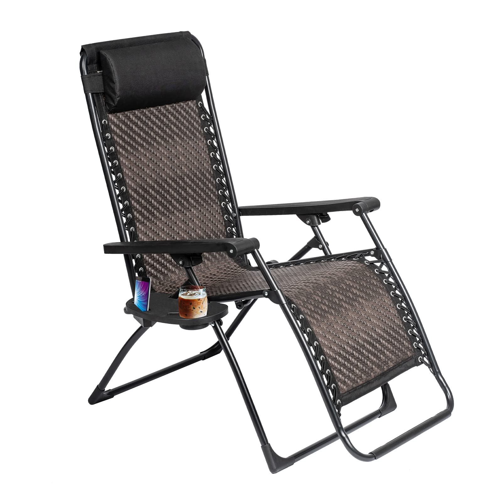 Incbruce Zero Gravity Folding Recliner Chair, Adjustable Patio Lounge Chaise, Outdoor Wicker Rattan Furniture with Cup Holder and Pillow for Poolside, Yard, Beach (Gradient Brown)