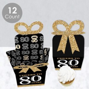 Big Dot of Happiness Adult 80th Birthday - Gold - Square Favor Gift Boxes - Birthday Party Bow Boxes - Set of 12