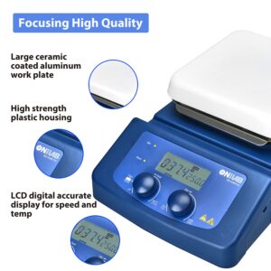 ONiLAB 380℃ LCD Digital Hotplate Magnetic Stirrer with Ceramic Coated Aluminum Work Plate, 200-1500rpm,5L,Temp Probe Sensor & Support Stand & Stirring Bar Included