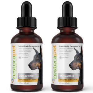 restorapet 2-pack dog & cat unflavored liquid multivitamin | dog arthritis pain relief | hip&joint vitamins for dogs | anti inflammatory supplement for dogs & cats | organic & non-gmo, vet approved