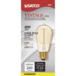 satco s2423 60w 120v vintage style st19 incandescent bulb, 6-pack of 60 watt edison style light bulbs for use in your home, office, vanity, or any other vintage light inspired space in your household