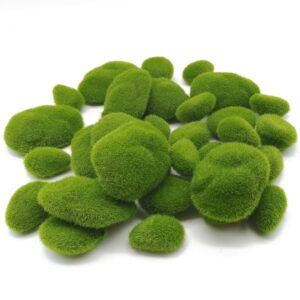 tihood 30 pcs 3 size artificial moss rocks decorative, green moss balls,moss stones, green moss covered stones, fake moss decor for floral arrangements, fairy gardens and crafting