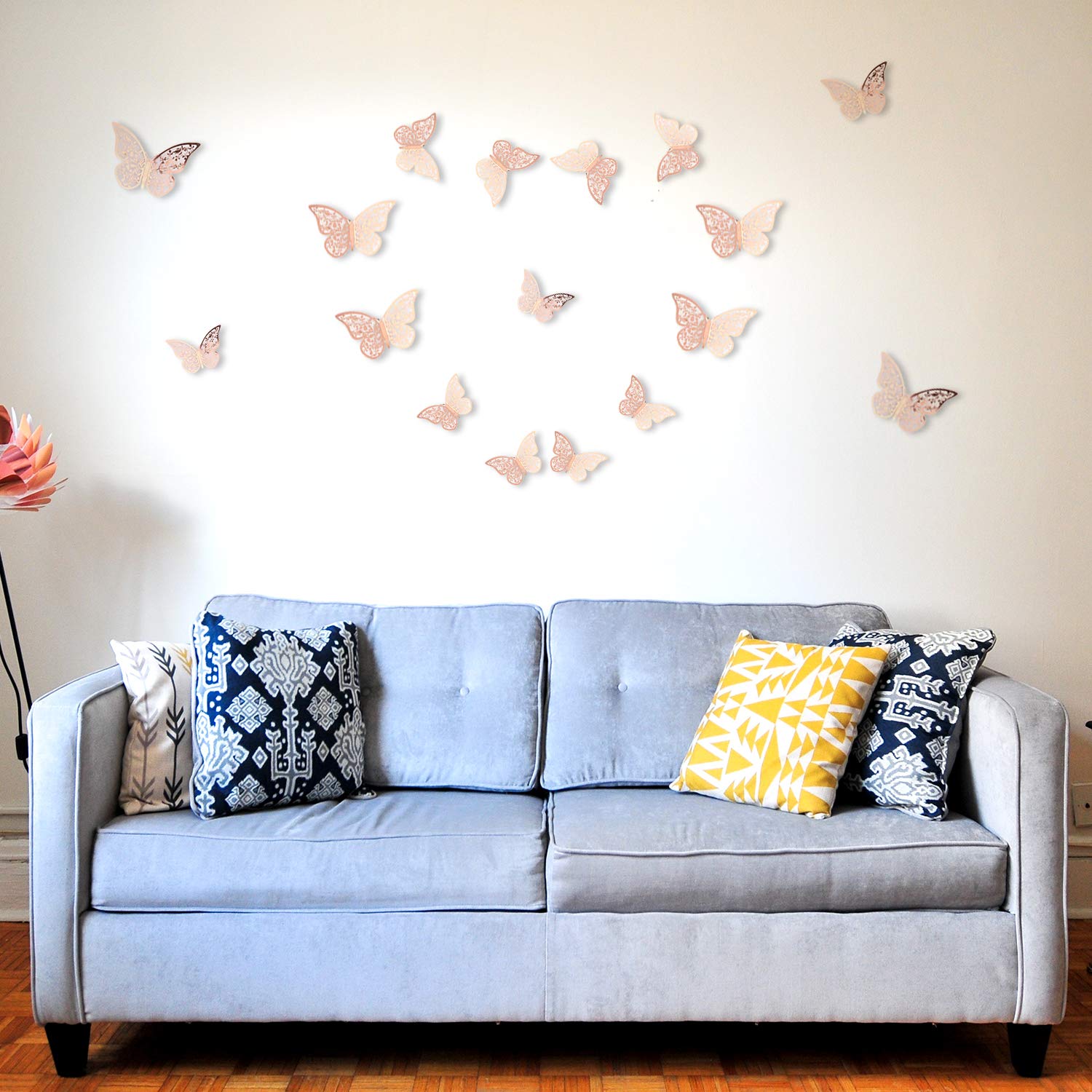 AIEX 24pcs 3D Butterfly Stickers 3 Sizes Wall Decals Room Decoration for Bedroom Party Wedding (Rose Gold)