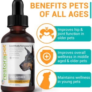 RestoraPet 2-Pack Dog & Cat Unflavored Liquid Multivitamin | Dog Arthritis Pain Relief | Hip&Joint Vitamins for Dogs | Anti Inflammatory Supplement for Dogs & Cats | Organic & Non-GMO, Vet Approved