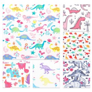 David Angie Dinosaur Printed Faux Leather Sheet 6pcs 7.9" x 13.4" (20 cm x 34 cm) for Earrings Hair Bows DIY Projects Making (Assorted)