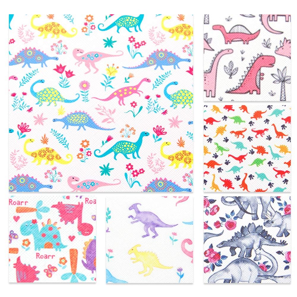 David Angie Dinosaur Printed Faux Leather Sheet 6pcs 7.9" x 13.4" (20 cm x 34 cm) for Earrings Hair Bows DIY Projects Making (Assorted)