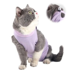 cat professional recovery suit for abdominal wounds and skin diseases, e-collar alternative for cats and dogs, after surgey wear anti licking, recommended by vets（purple,m