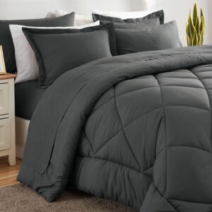 CozyLux Twin Bed in a Bag Comforter Set with Sheets 5-Pieces for Girls and Boys Dark Grey All Season Bedding Sets with Comforter, Pillow Sham, Flat Sheet, Fitted Sheet and Pillowcase