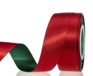 atrbb 20 yards 1 inch double-face two-color christmas ribbon, red and green ribbon for gift wrapping