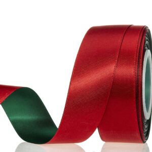 ATRBB 20 Yards 1 Inch Double-face Two-Color Christmas Ribbon, Red and Green Ribbon for Gift Wrapping