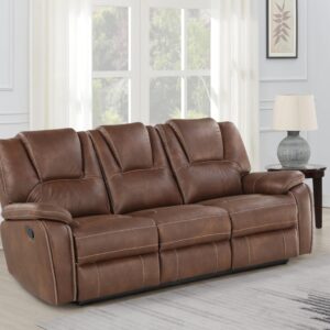 Steve Silver Katrine Reclining, Chestnut Brown Faux-Leather, Padded Armrests, Raised Headrest, Sinuous Spring Construction Sofas, 83.5 x 36 x 39