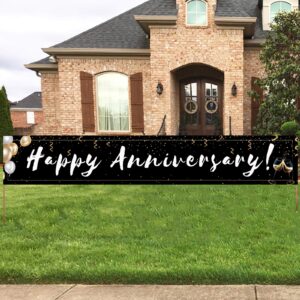 tzss happy anniversary decorations, black happy anniversary banner yard signs, wedding anniversary decorations for party（118" x 20"）