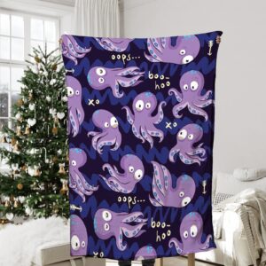 MYSTCOVER Octopus Blanket Gifts for Boys Girls, Ocean Kraken Throw Blanket Sea Animals Decor Plush Soft Lightweight Flannel Fleece Cute Purple Octopus Blankets for Lap Chair Bed 50x40In Kids