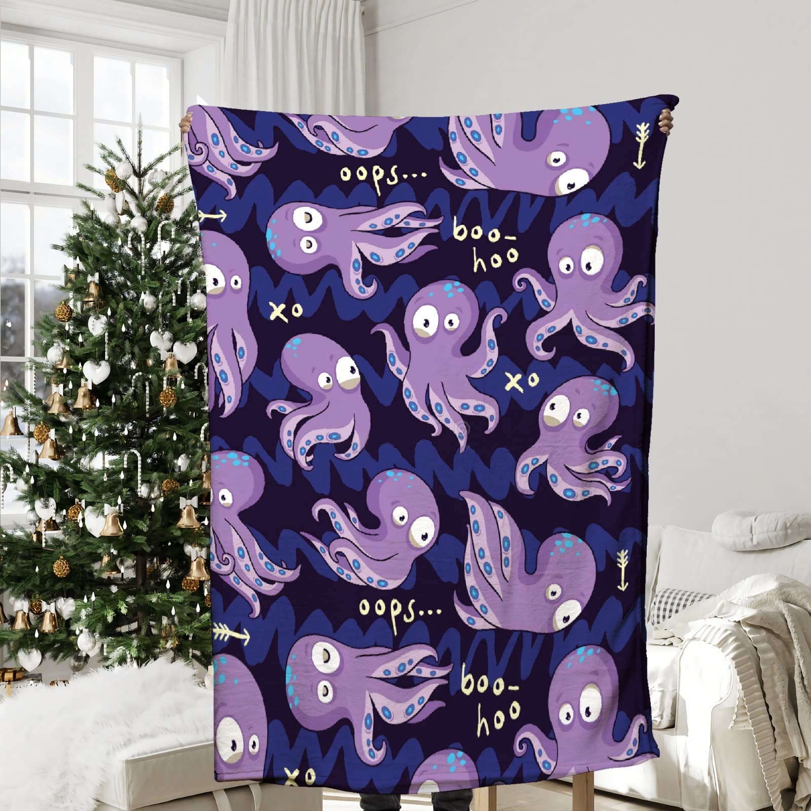 MYSTCOVER Octopus Blanket Gifts for Boys Girls, Ocean Kraken Throw Blanket Sea Animals Decor Plush Soft Lightweight Flannel Fleece Cute Purple Octopus Blankets for Lap Chair Bed 50x40In Kids