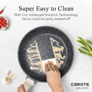 CAROTE Nonstick Frying Pan Skillet,Non Stick Granite Fry Pan with Glass Lid, Egg Pan Omelet Pans, Stone Cookware Chef's Pan, PFOA Free (Classic Granite, 10-Inch)