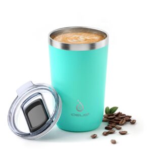 ideus 20 oz tumbler, travel coffee mug with splash proof sliding lid, double wall stainless steel vacuum insulated coffee mug for home and office, keep beverages hot or cold, sky blue