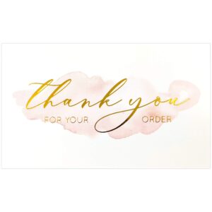 gooji 100 pack 2 x 3.5 (the size of a business card) gold foil pink watercolor thank you for your order cards for small business orders