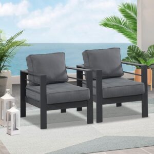 Wisteria Lane 2 Pieces Patio Furniture Aluminum Armchair, All-Weather Outdoor Single Sofa, Grey Metal Chair with Dark Grey Cushions