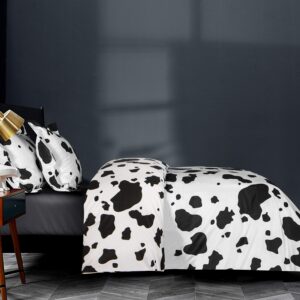 BEDSUM 2 Pieces Microfiber Queen Duvet Cover Set, Ultra Soft Milk Cow Printed Comforter Cover Set with Zipper Closure and Corner Ties, Black and White