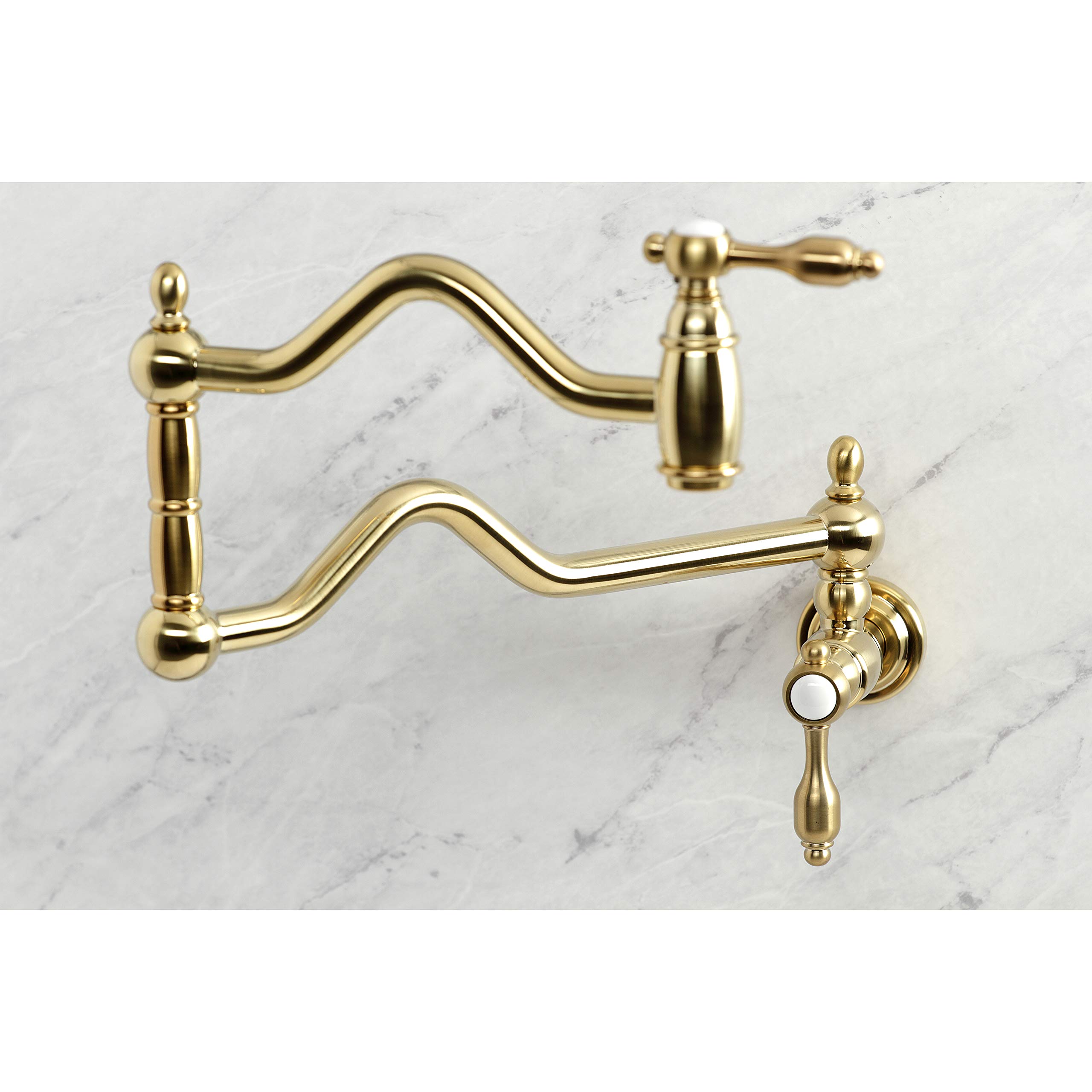 Kingston Brass KS2107TAL Tudor Wall Mount Pot Filler, Brushed Brass