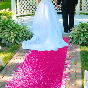 ShinyBeauty Aisle Runners for Weddings -2FTx15FT- Hot Pink Sequin Aisle Runner Fuchsia Glitter Aisle Runner Carpet Aisle Runner for Wedding Ceremony Party Prom Event (2FTx15FT, Hot Pink)