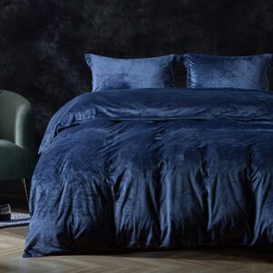 flxxie velvet duvet cover set, 3 pieces luxury ultra soft zippered flannel comforter cover set, navy blue, king