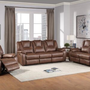 Steve Silver Katrine Reclining, Chestnut Brown Faux-Leather, Padded Armrests, Raised Headrest, Sinuous Spring Construction Sofas, 83.5 x 36 x 39