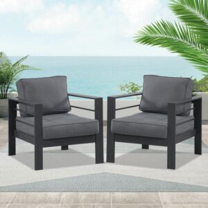 Wisteria Lane 2 Pieces Patio Furniture Aluminum Armchair, All-Weather Outdoor Single Sofa, Grey Metal Chair with Dark Grey Cushions