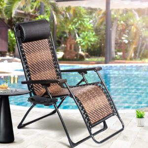 oakmont zero gravity chairs patio set with pillow and cup holder patio furniture outdoor adjustable dining reclining folding chairs for pool side outdoor yard beach (brown)