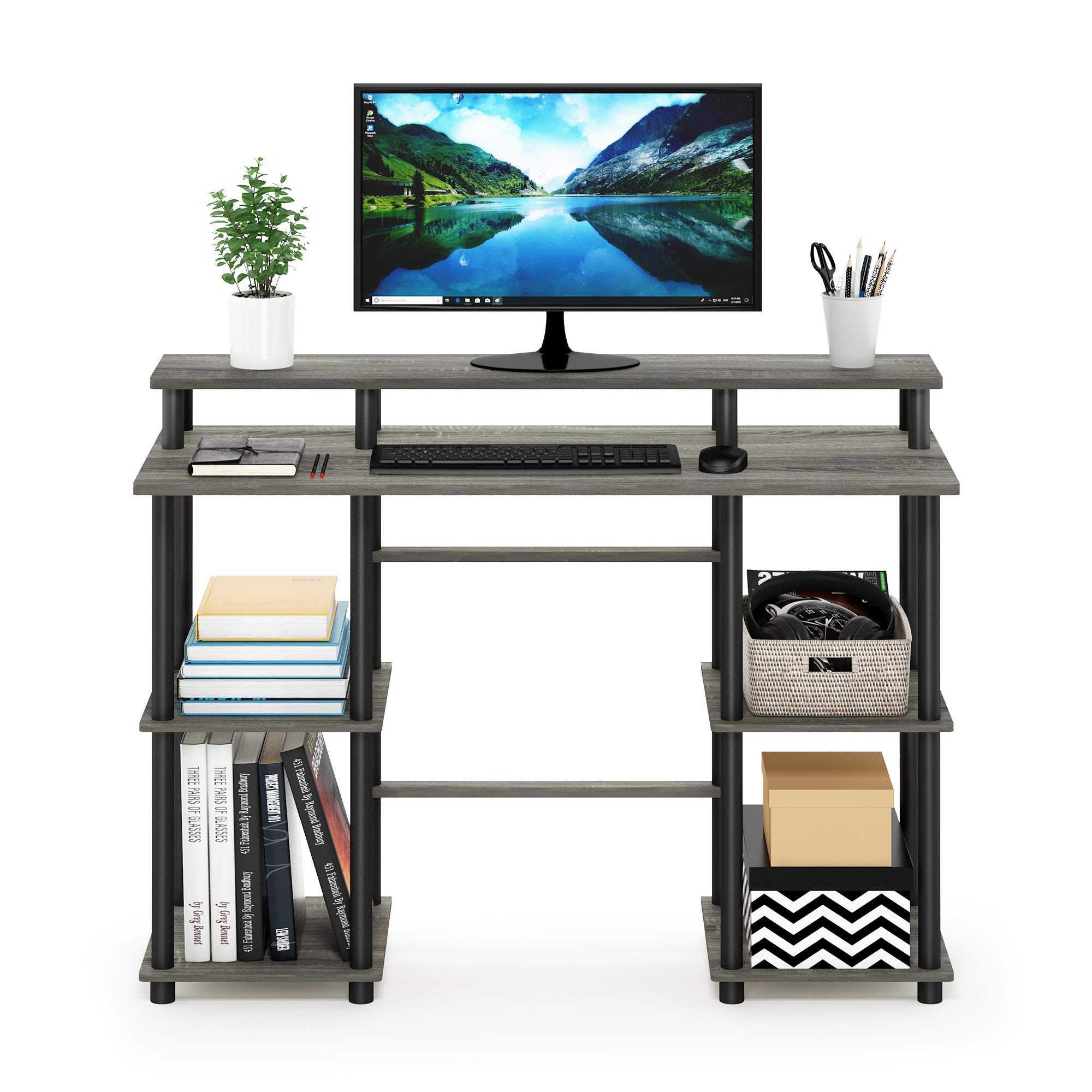 Furinno Turn-N-Tube Computer Desk, French Oak Grey/Black