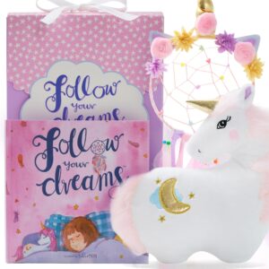 tickle & main follow your dreams unicorn pillow gift set, unicorn plush, dream catcher for girls ages 4-9 years