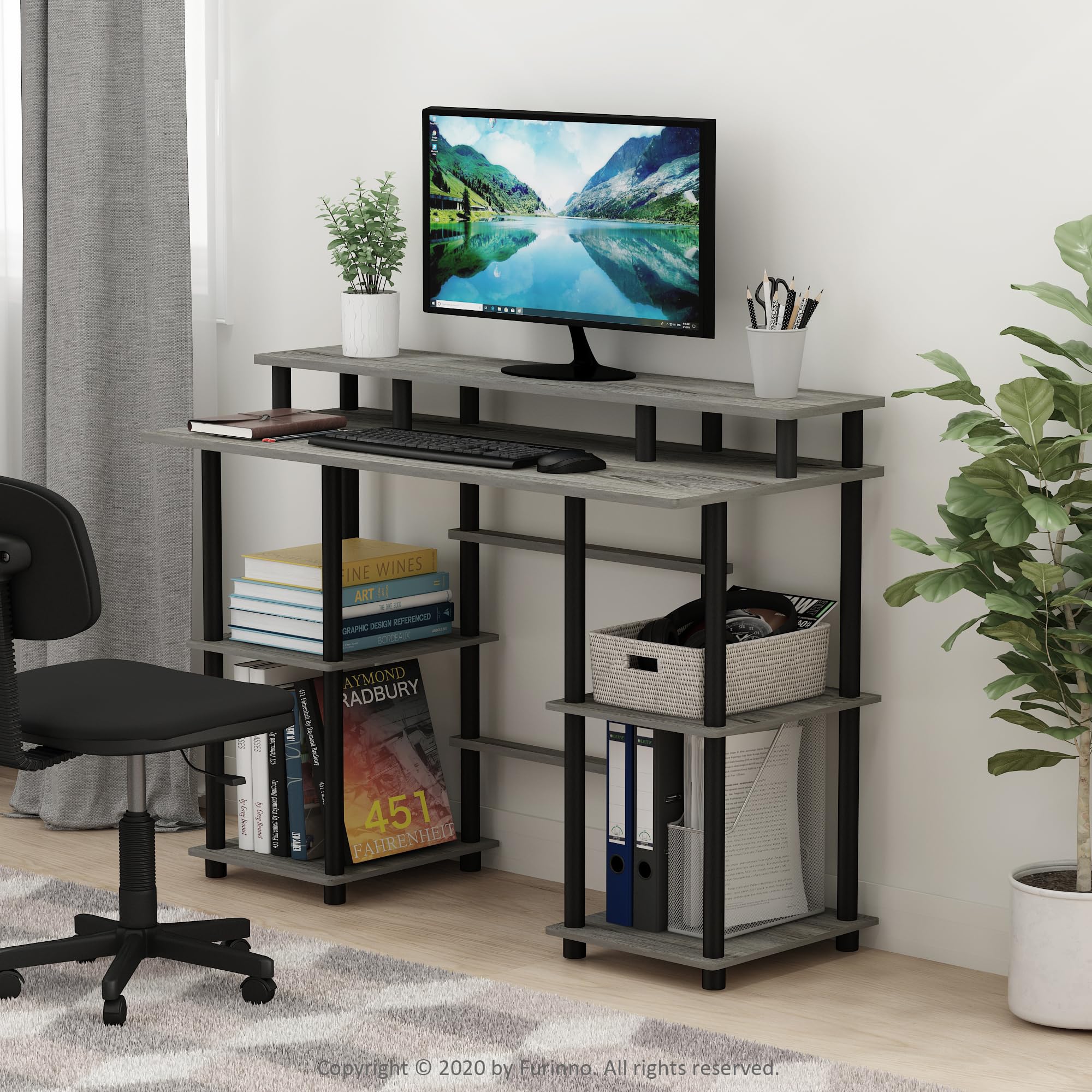 Furinno Turn-N-Tube Computer Desk, French Oak Grey/Black