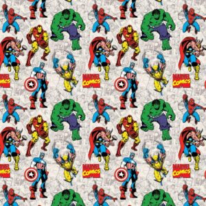 marvel comic heroes superimposed characters premium quality 100% cotton fabric sold by the yard