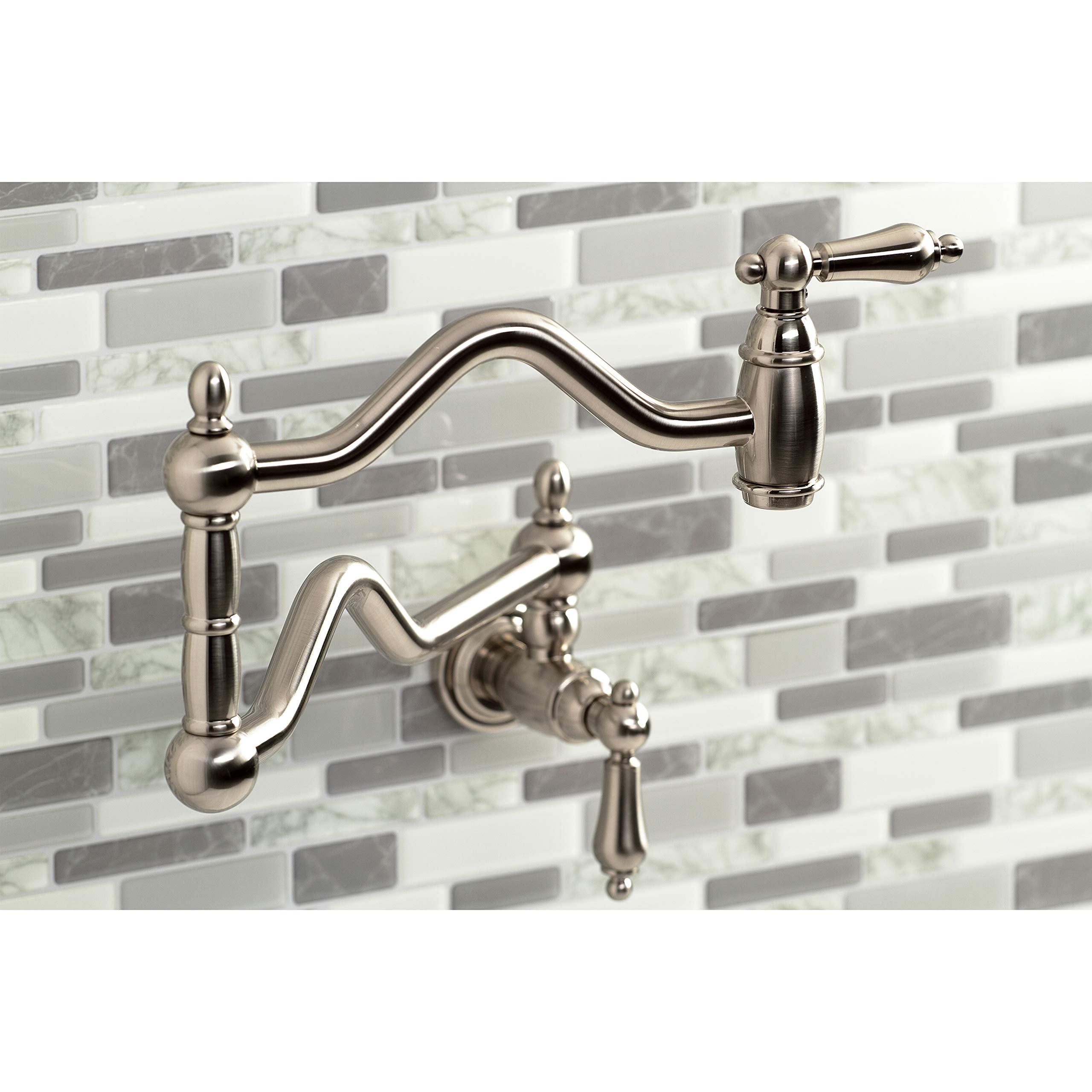 Kingston Brass KS2108AL Heritage Pot Filler, Brushed Nickel, 24.13 x 2.19 x 11.75