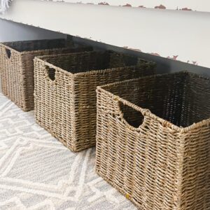 Artera Home 3-Piece Wicker Cube Storage Baskets, 13" x 11" x 9", Beige