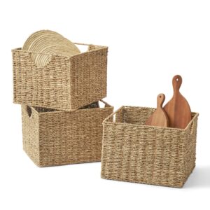 artera home 3-piece wicker cube storage baskets, 13" x 11" x 9", beige