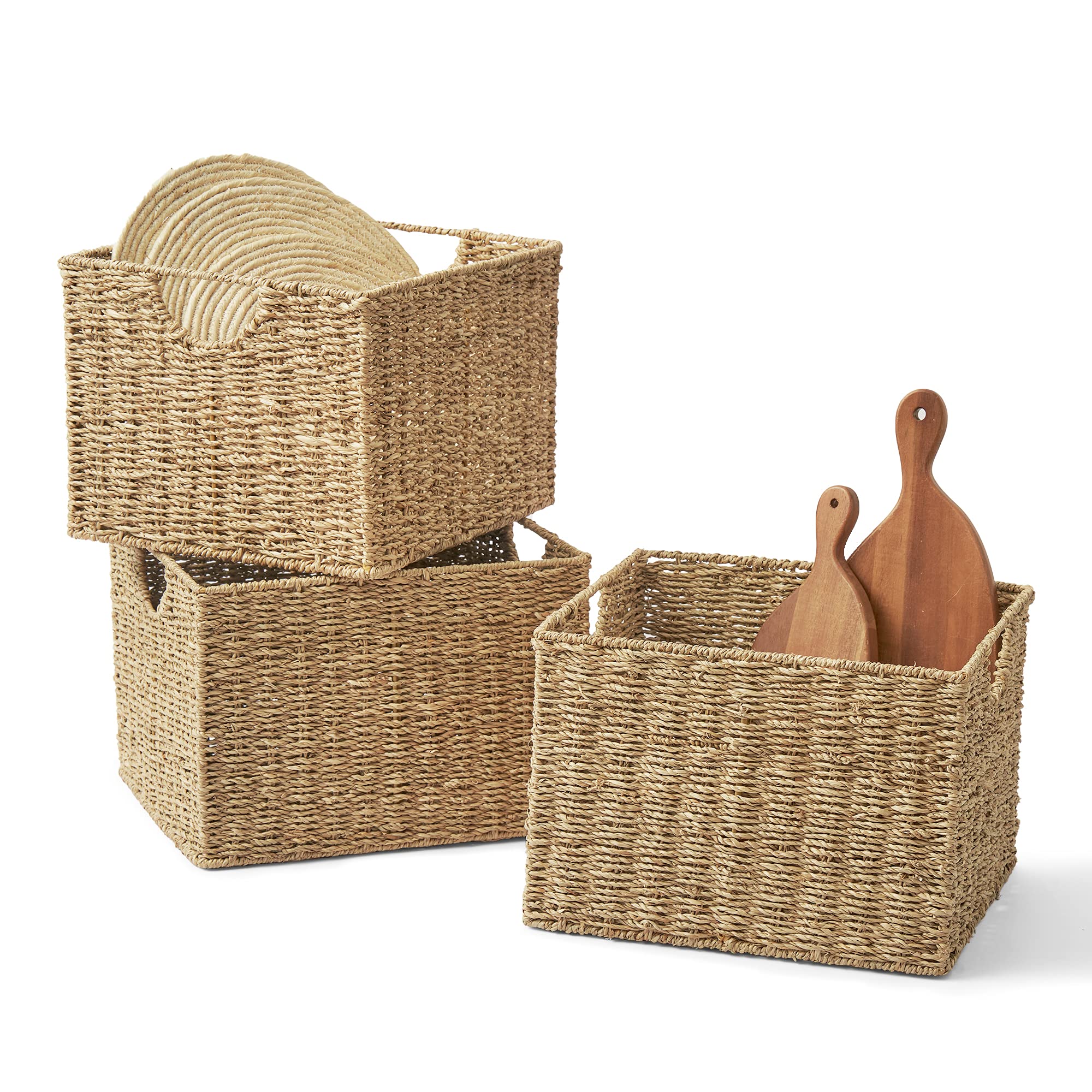 Artera Home 3-Piece Wicker Cube Storage Baskets, 13" x 11" x 9", Beige