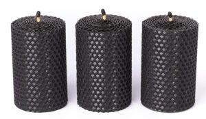 beeswax gifts 100% beeswax candles set of 3 colored pillar candles (size 3.3 x 2.15 in) with natural honey scent for gift and home decor (black, 3.3 x 2.15 in) made in ukraine